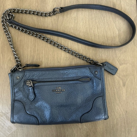 Coach | Bags | Coach Metallic Blue Leather Handbag | Poshmark